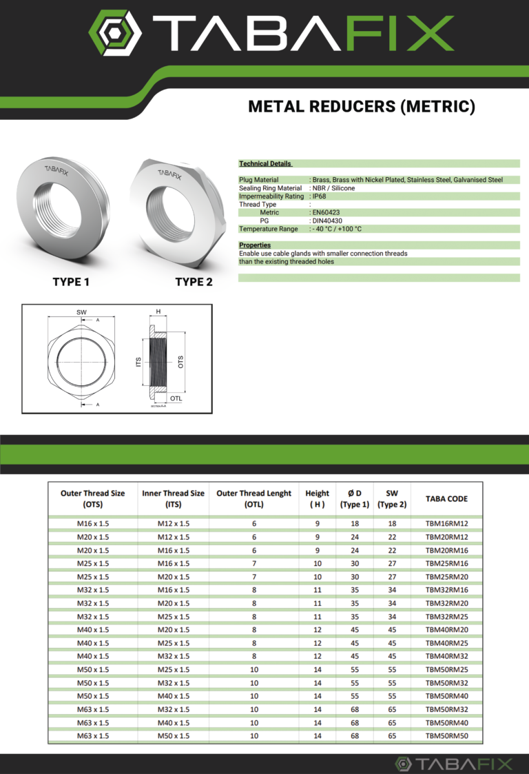 Metal Reducers (Metric) - TABA TECHNIC