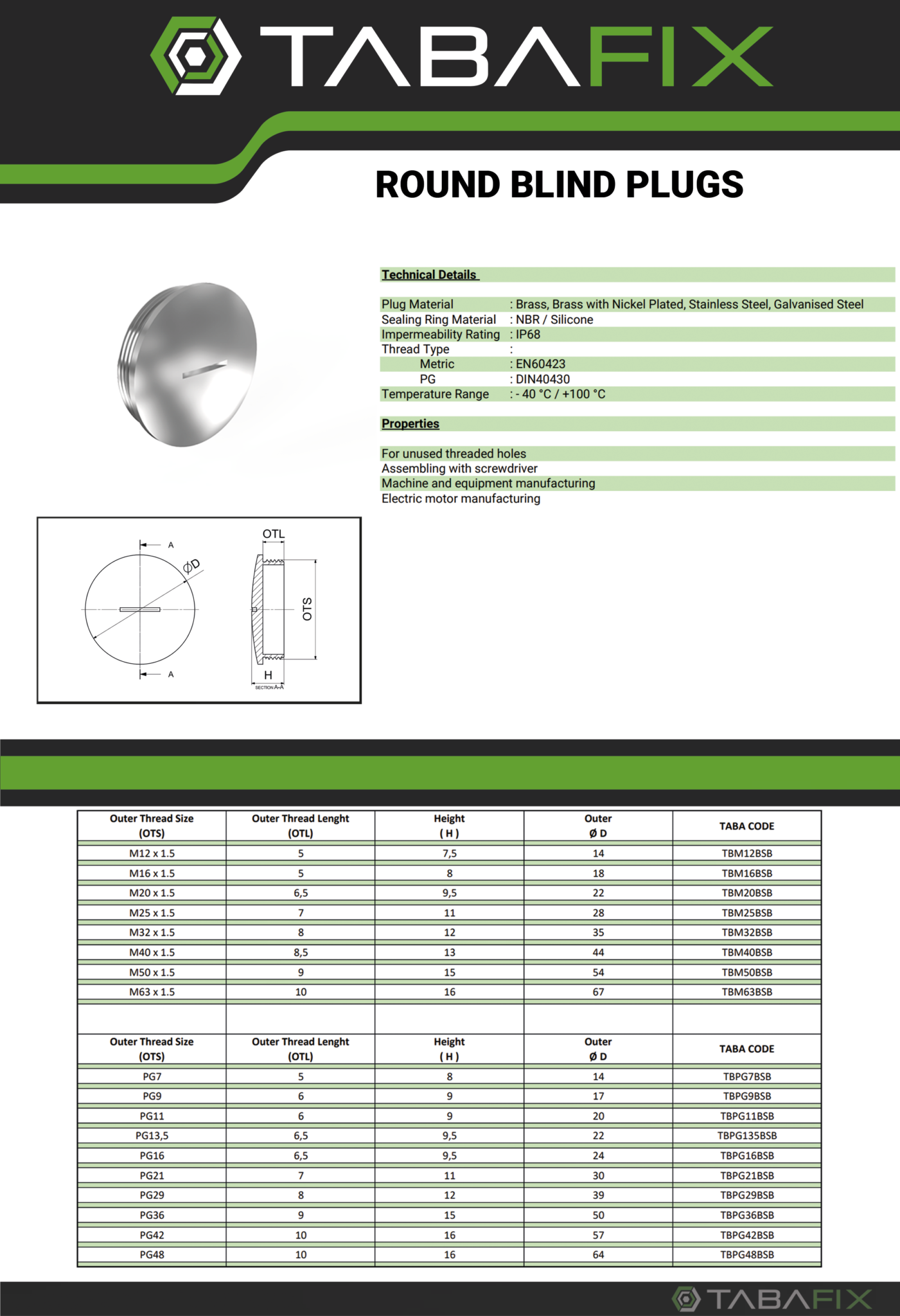 Round Blind Plugs - TABA TECHNIC