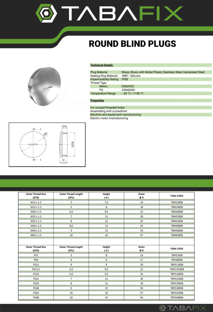 Round Blind Plugs - TABA TECHNIC